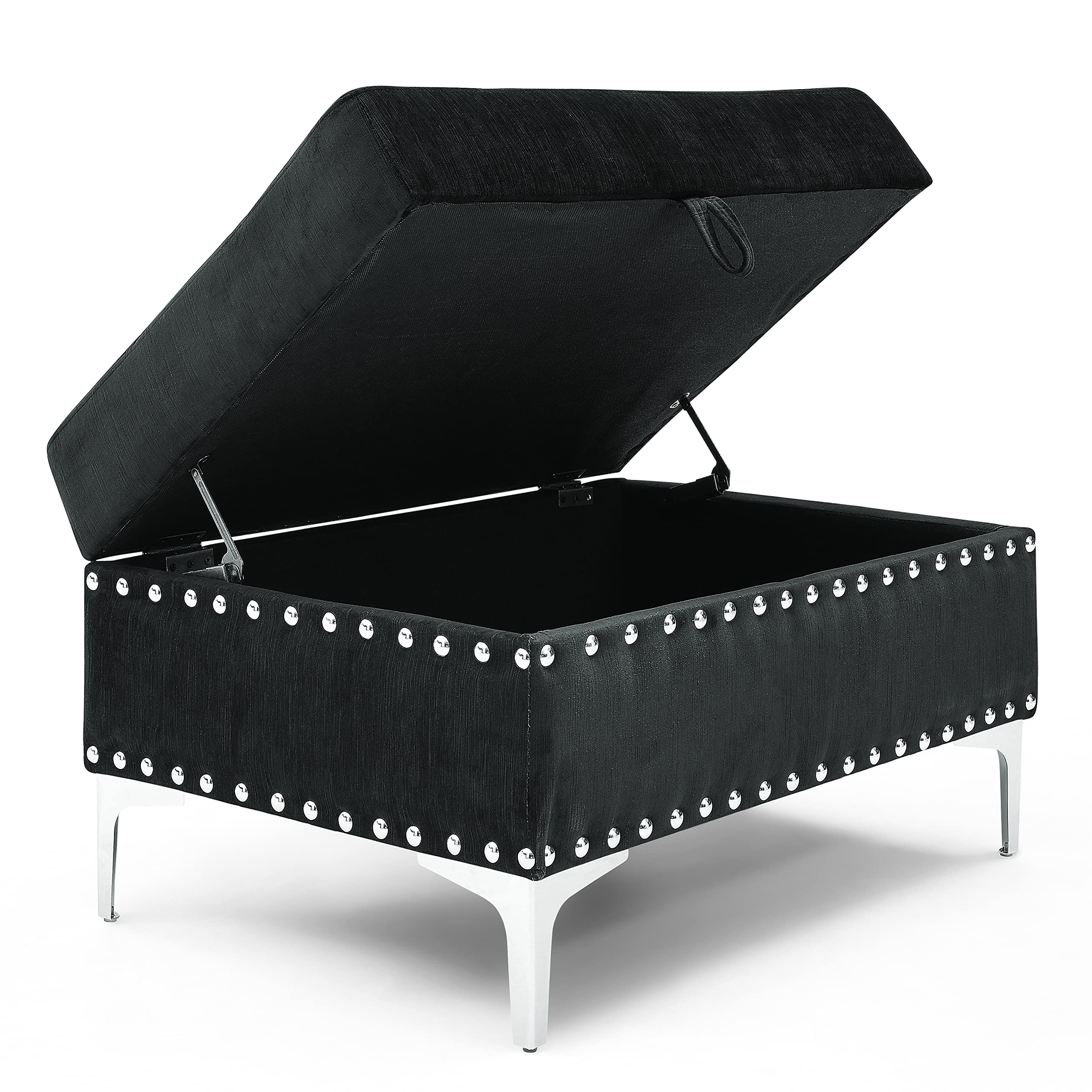 Melpomene L Shaped Sectional Couches Reversible for Small Living Room, Sofa Set in Black Smooth Velvet with Storage Ottoman, Reversible Chaise and Chrome Legs