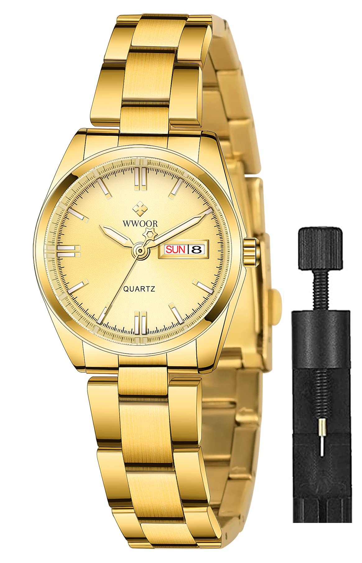Women's Silver Stainless Steel Band Wrist Watches Fashion Quartz Analog Watch Small Face Ladies Dress Watch (Full Gold)