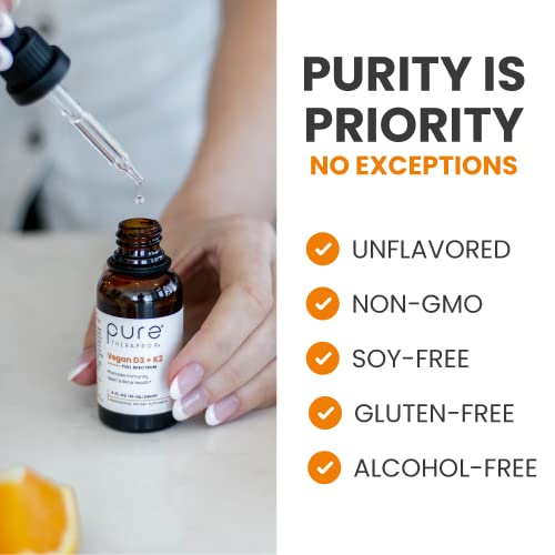 Pure Therapro Rx Vegan D3 + K2 Organic Full Spectrum Liquid for Maximum Absorption, Vitamin D3 and Vitamin K2 Supplements for Men and Women, D3 Vitamin 5000 IU, Liquid Vitamin D3 with K2-0.5 FL Oz