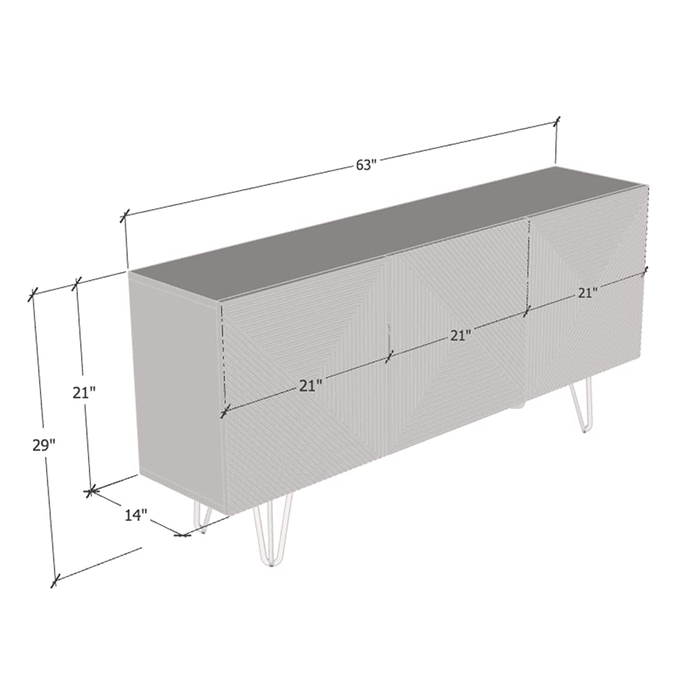 Meble Furniture Giza 3D 63" Sideboard - Modern & Stylish Rectangular Sideboard Table with Three Doors - Durable Engineered Wood Sideboard for Living Room or Dining Area - Black