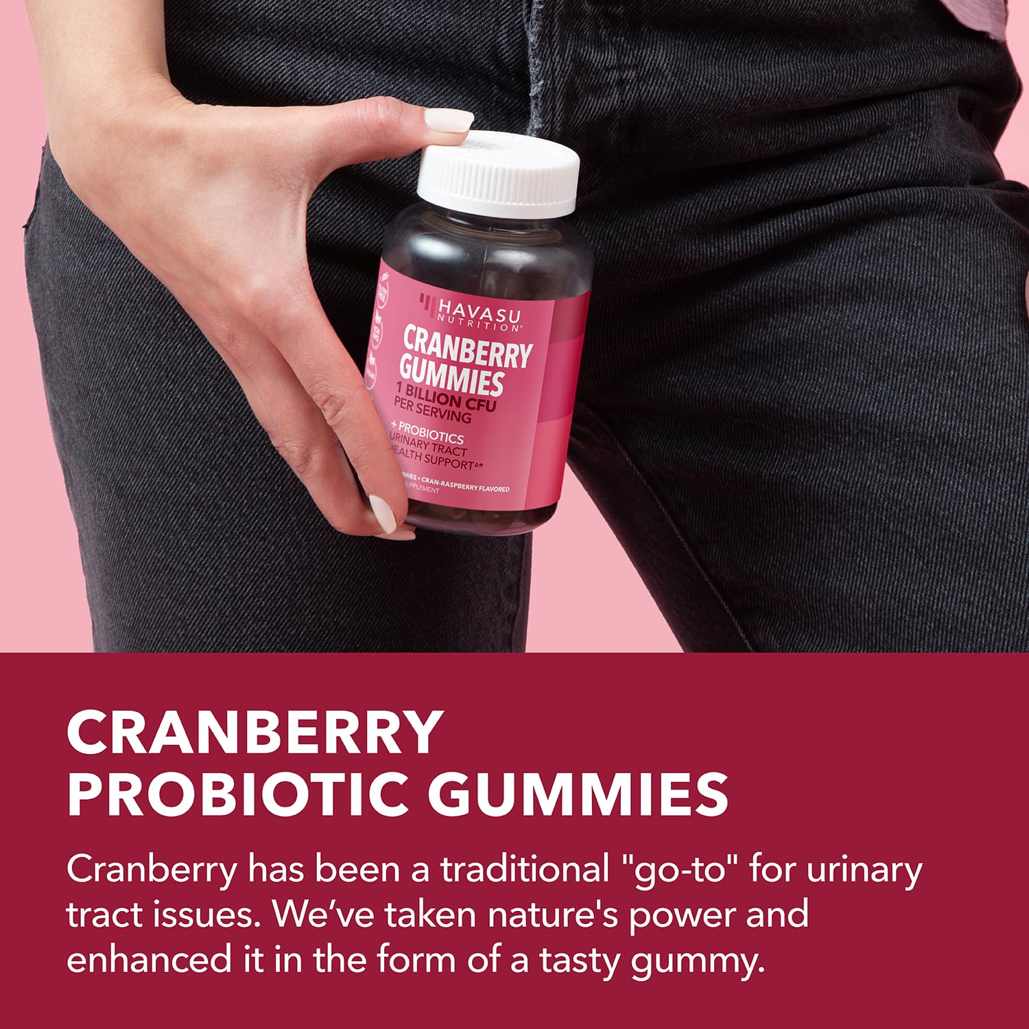 Probiotic Cranberry Gummies for Women - Urinary Tract Health and pH Balance - 1 Billion CFU of Lactobacillus for Bladder Support and Vaginal Wellness - Cran-Raspberry Flavor, 60 count, 1-Month Supply