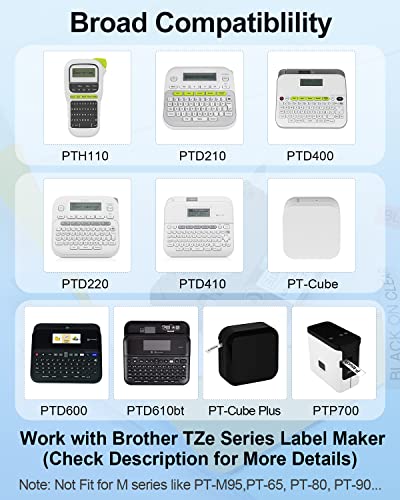Oozmas Tz Tape 12mm 0.47 Inch Laminated Black on White Replacement for Brother Ptouch Tape TZe-231 Compatible with Brother P Touch D400 D410 D210 D220 1280 1800 1880 2040 Label Maker Tape, 4 Pack