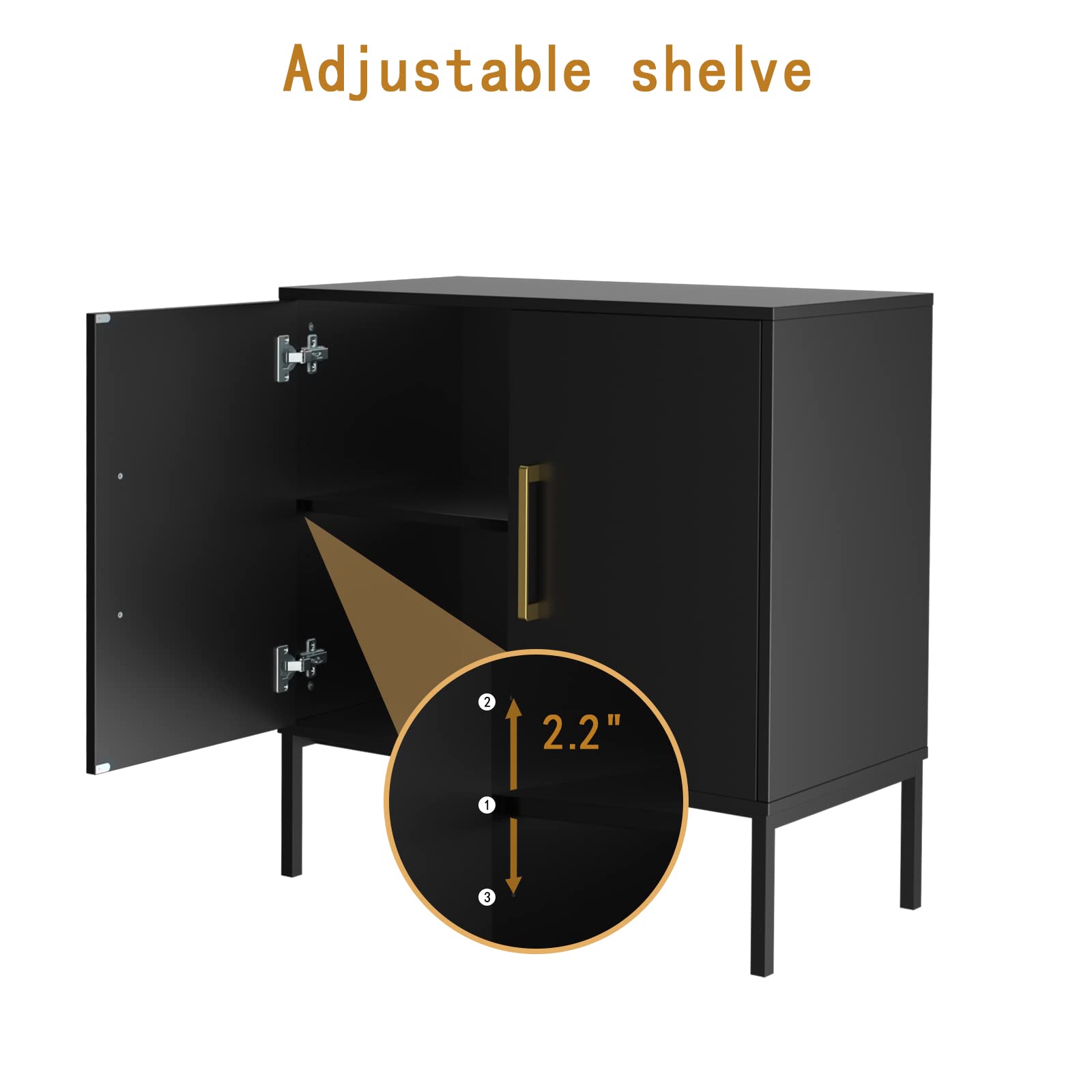JOZZBY Buffet Cabinet with Storage, Accent Cabinet Modern Wooden Free Standing Sideboard with Doors, Black Side Cabinets with Adjustable Shelves for Living Room, Hallway, Set of 2