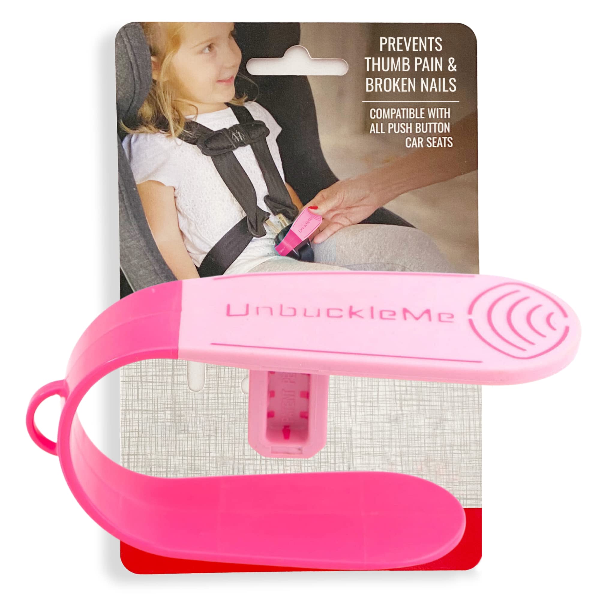 UnbuckleMe Car Seat Buckle Release Tool - Easy Opener Aid for Arthritis, Long Nails, Older Kids - Button pusher for infant, toddler, convertible 5 pt harness car seats - As Seen on Shark Tank (Pink)