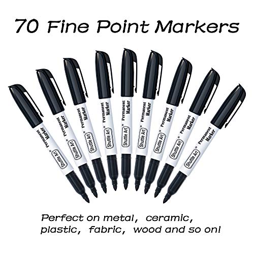 Permanent Markers,Shuttle Art 70 Pack Black Permanent Marker set,Fine Point, Works on Plastic,Wood,Stone,Metal and Glass for Doodling, Marking