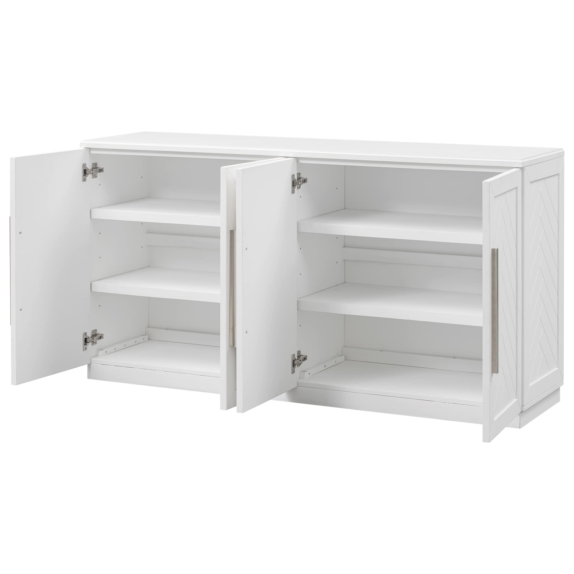 Knocbel Modern Buffet Sideboard Storage Cabinet with 4 Doors and 4 Adjustable Shelves, Entryway Hallway Foyer Long Console Table Cupboard Coffee Bar Cabinet (White)