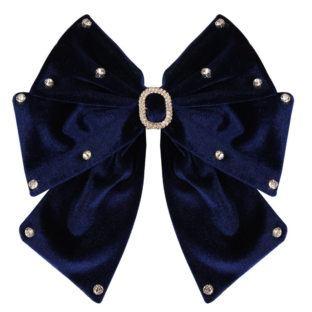 Spenlly Women Girls 8 Inch Large Velvet Hair Bows Clip Rhinestone Big Hair Bow Alligator Clip Hair Barrettes Hair Accessories (Navy)