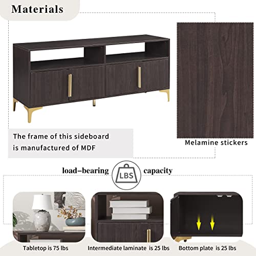 Merax Rustic Buffet Sideboard, Wood Storage Cabinet, Console Table with Open Shelves, 4 Doors for Living Room Kitchen Dining Room Espresso