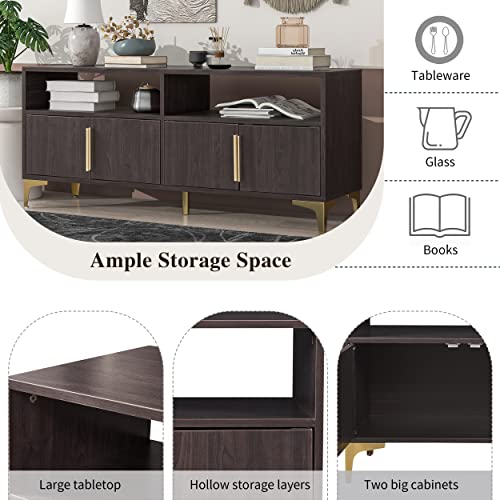 Merax Rustic Buffet Sideboard, Wood Storage Cabinet, Console Table with Open Shelves, 4 Doors for Living Room Kitchen Dining Room Espresso