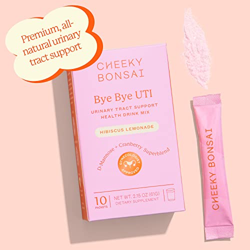 Cheeky Bonsai Bye Bye UTI: Fast Acting UTI Relief Drink Mix with D-Mannose and Cranberry Extract, Urinary Tract Support Health, Hibiscus Lemonade Flavor (10 Packets) - Vegan, Non-GMO, Quick Relief