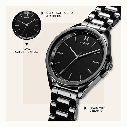 MVMT Coronada Ceramic Women’s Wristwatch - Analog Watch for Women - Water-Resistant 3 ATM/30 Meters Minimalist Women’s Watch - Small, Metal Watch with Interchangeable Bands - 36mm