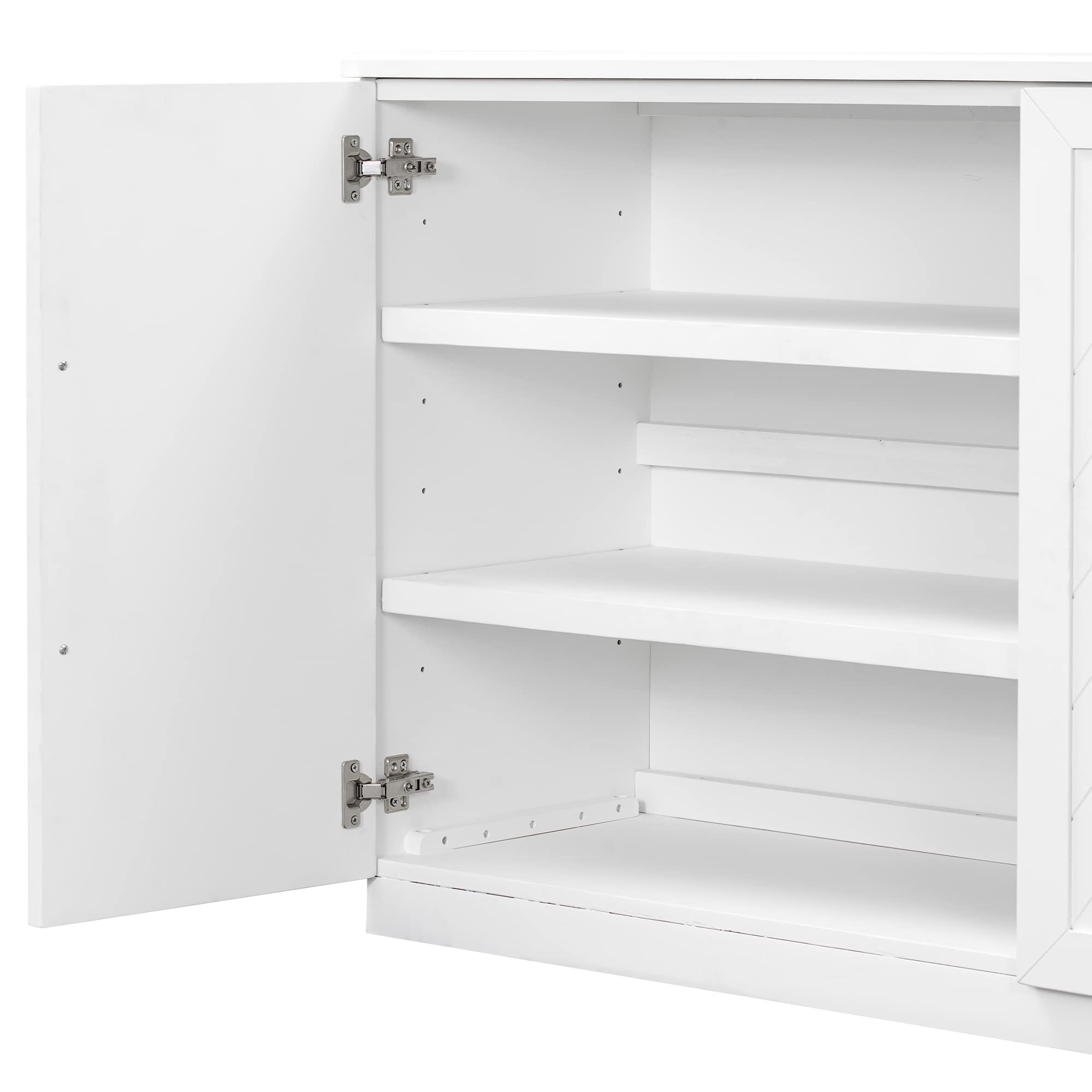 Knocbel Modern Buffet Sideboard Storage Cabinet with 4 Doors and 4 Adjustable Shelves, Entryway Hallway Foyer Long Console Table Cupboard Coffee Bar Cabinet (White)