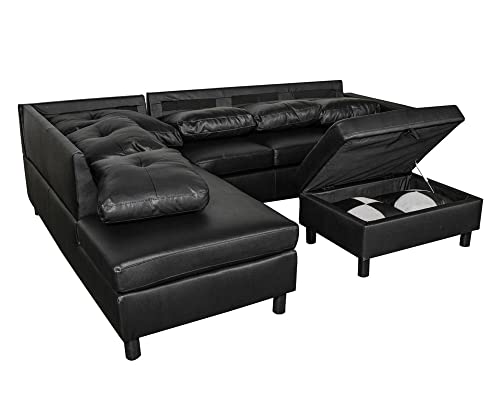 ERYE Faux Leather Corner Sectional Sofa Couch with Chaise and Storage Ottoman, L-Shaped Upholstered Sofa&Couch W/ 2 Pillows for Home Office Apartment Living Room Furniture Sets