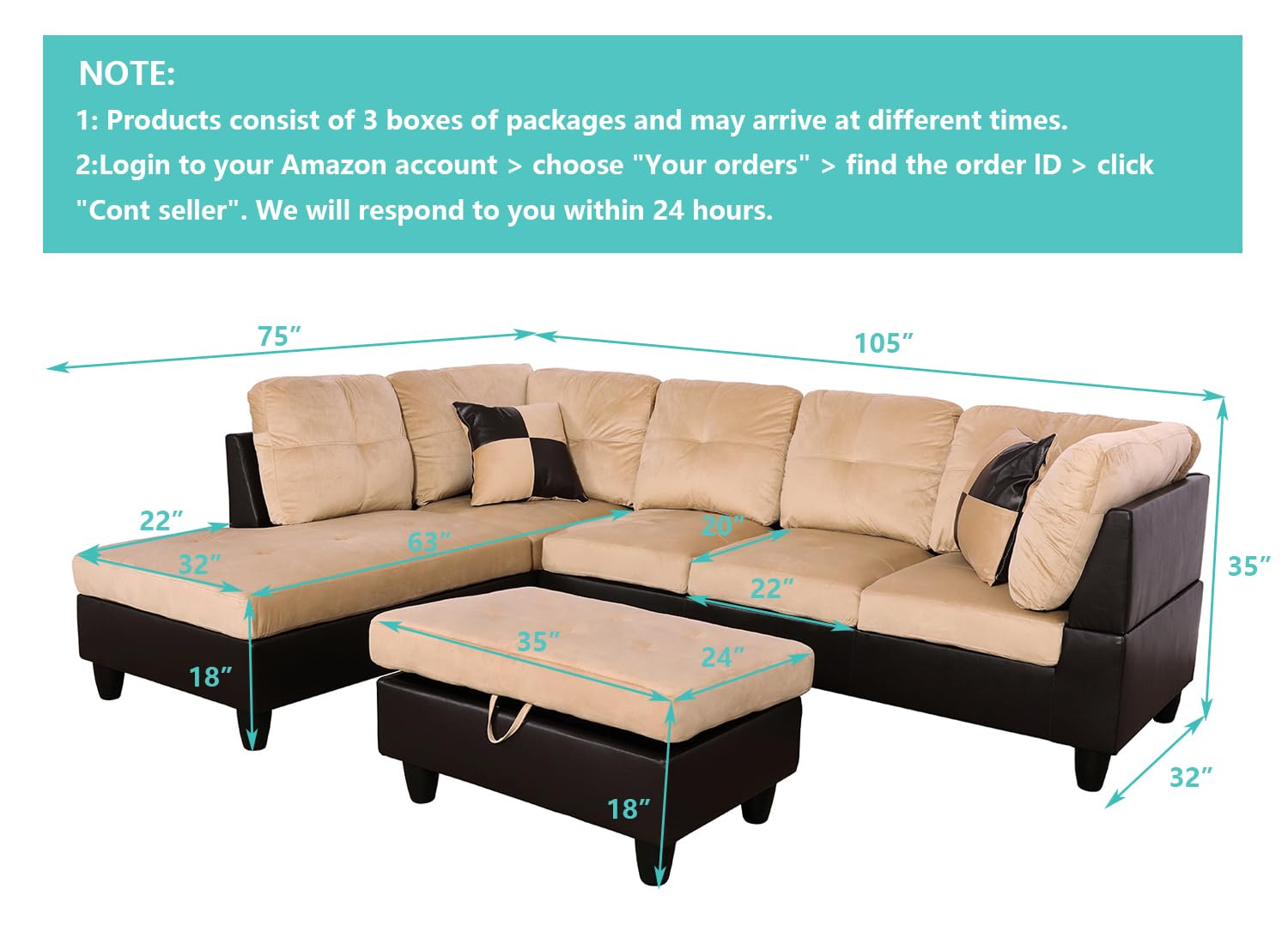 SIENWIEY Beige Sectional Couch for Living Room Set, 105 Inch Sectional Sofa L Shaped Couch with Storage Ottoman/Microfiber Fabric/Facing Left Chaise