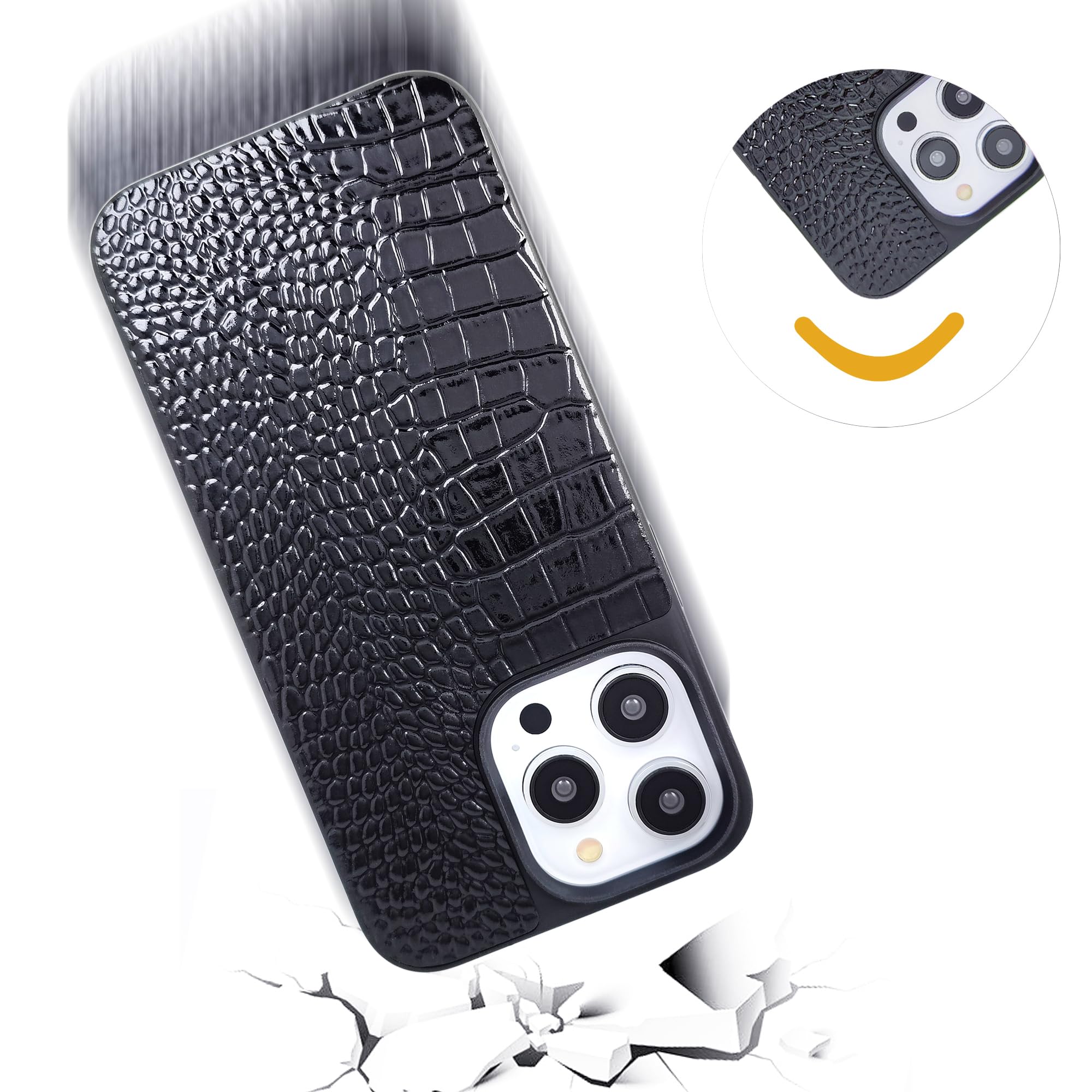 DMaos for iPhone 15 Pro Case for Women, Crocodile Synthetic Patent Leather Cover, Classic Fashion for iPhone15 Pro 2023 6.1 Inch - Black