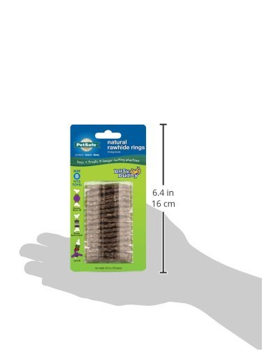 (4 Pack) Petsafe Busy Buddy Refill Ring Dog Treats For Select Busy Buddy Dog Toys, Natural Rawhide, Size B