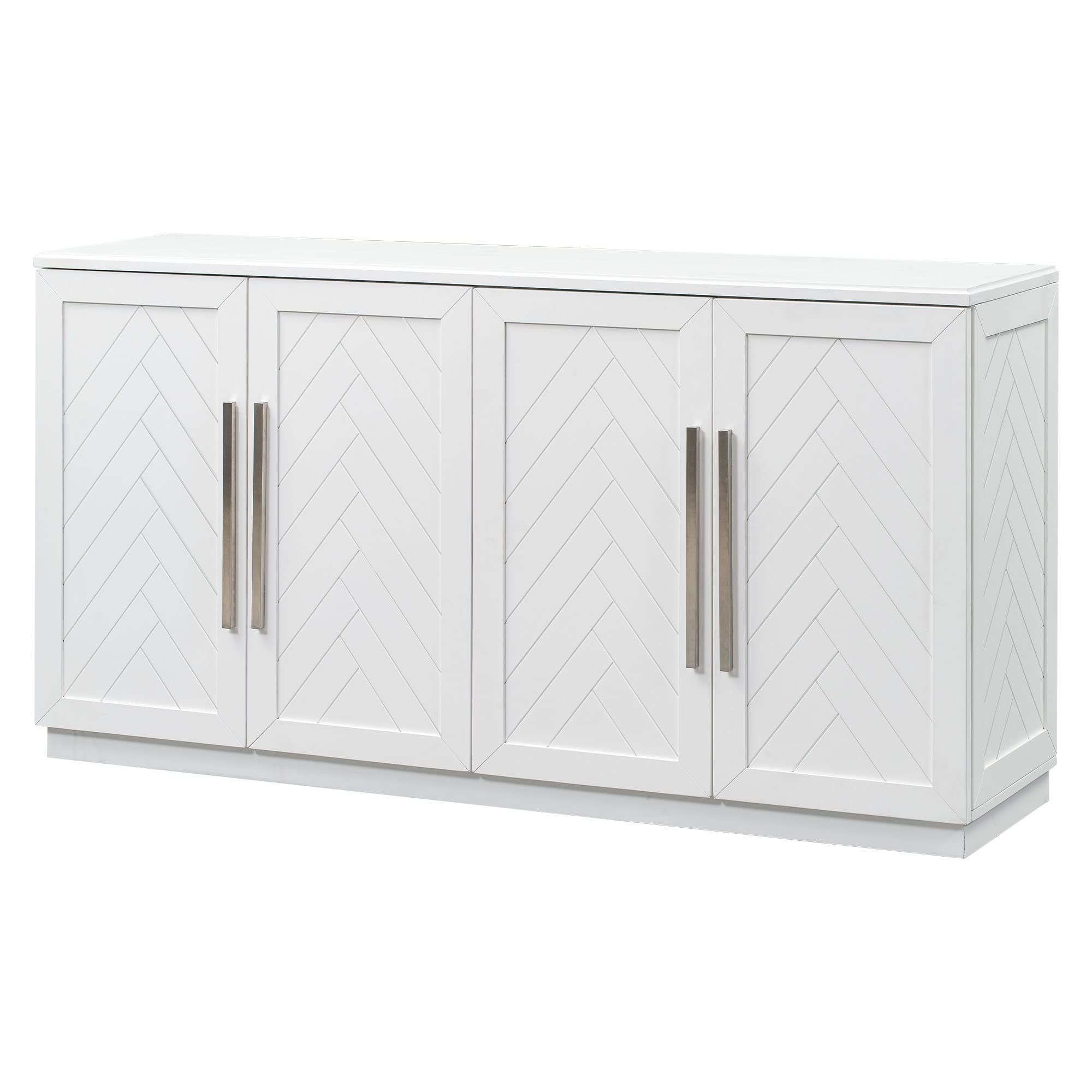 Knocbel Modern Buffet Sideboard Storage Cabinet with 4 Doors and 4 Adjustable Shelves, Entryway Hallway Foyer Long Console Table Cupboard Coffee Bar Cabinet (White)