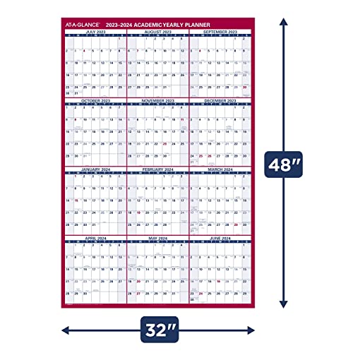 AT-A-GLANCE 2023-2024 Erasable Calendar, Wall Calendar, 32" x 48", XLarge, Academic, Dry Erase, Reversible, Vertical/Horizontal (PM36AP28)