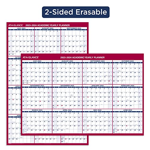 AT-A-GLANCE 2023-2024 Erasable Calendar, Wall Calendar, 32" x 48", XLarge, Academic, Dry Erase, Reversible, Vertical/Horizontal (PM36AP28)