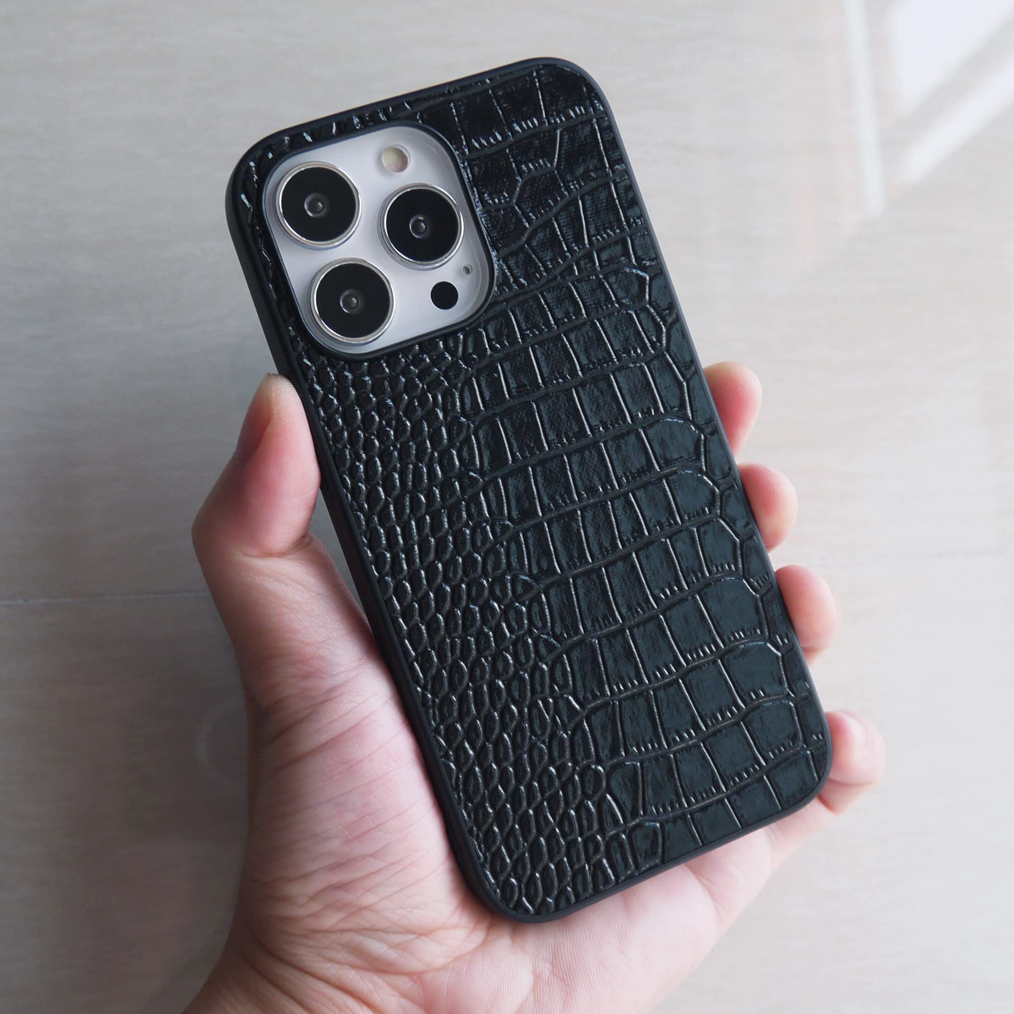 DMaos for iPhone 15 Pro Case for Women, Crocodile Synthetic Patent Leather Cover, Classic Fashion for iPhone15 Pro 2023 6.1 Inch - Black