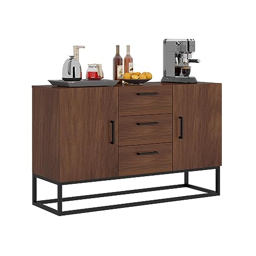 Bonzy Home Buffet Sideboard Cabinet with 3 Drawers & 2-Door and Adjustable Shelves 47 Inch Modern Coffee Bar Cabinet for Living Room Entryway Dinning Room