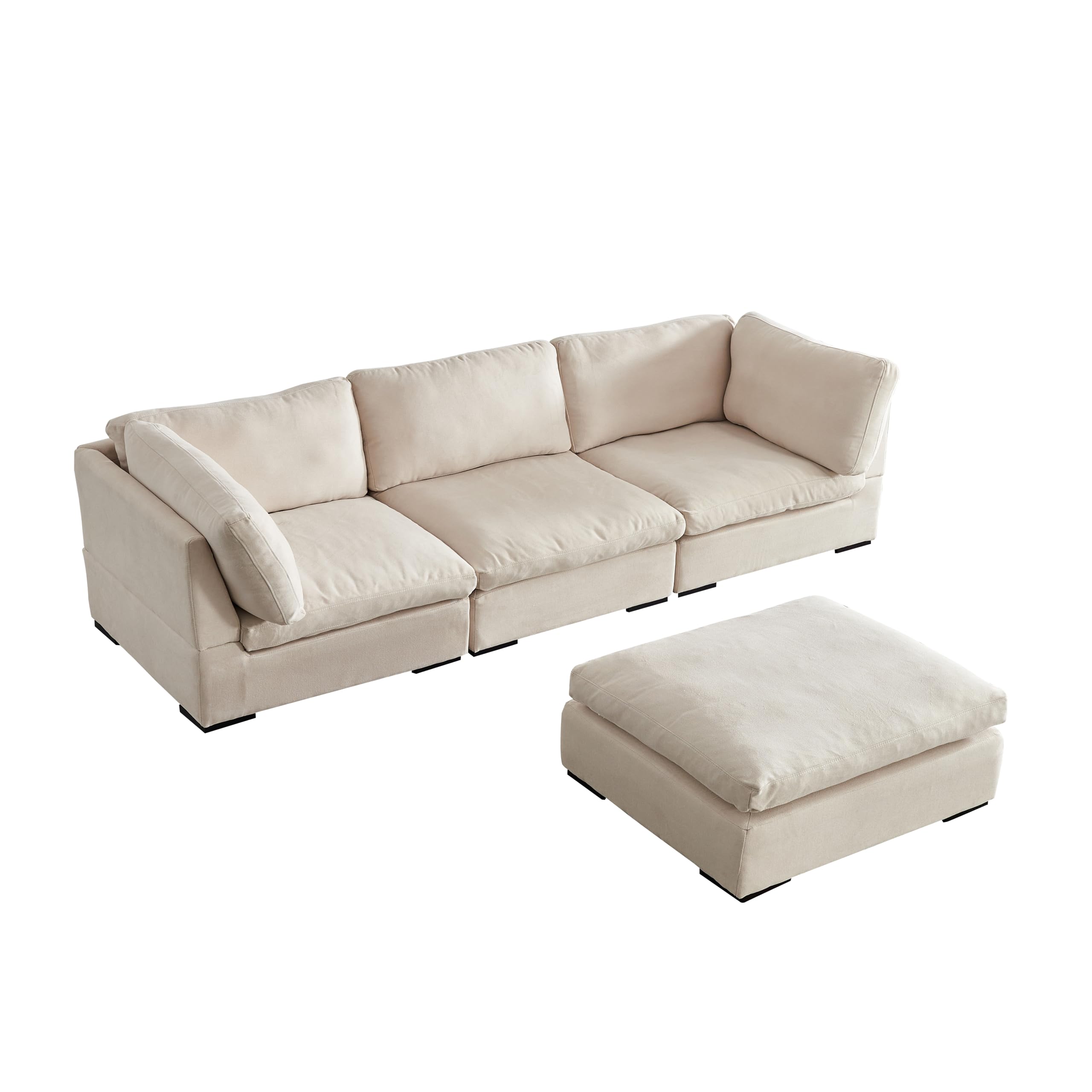 YUNLife&Home Free Combination Modular Sectional Sofa with Reversible Chaise,Down Filled Upholstered L-Shaped 4-Seat Corner Couch w/Moveable Ottoman,Comfy Deep Seats Leisure Sofá for Living Room