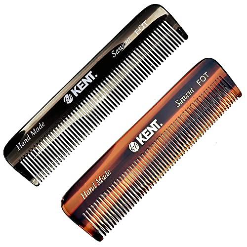 Kent A FOT Handmade Tortoiseshell/Graphite All Fine Tooth Pocket Comb for Men, Hair Comb Straightener for Everyday Grooming Styling Hair, Mustache Beard, Saw Cut and Hand Polished, Made in England