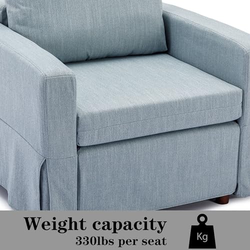 Convertible Modular Sectional Sofa Sleeper Couch,Free Combination Sofa Couch for Living Room,Seat Cushion and Back Cushion Removable and Washable,Light Blue (3 Seater with 1 Ottoman)