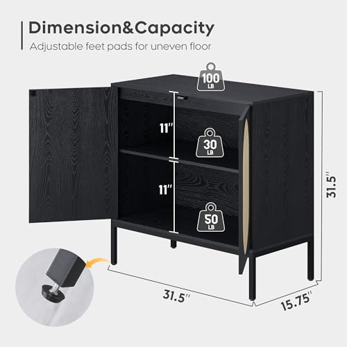 Brafab Rattan Cabinet, Set of 2, Black with Oval Doors