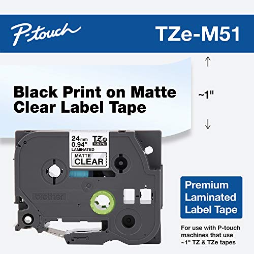Brother P-touch TZe-M51 Black Print on Premium Matte Clear Laminated Tape 24mm (0.94β) wide x 8m (26.2β) long