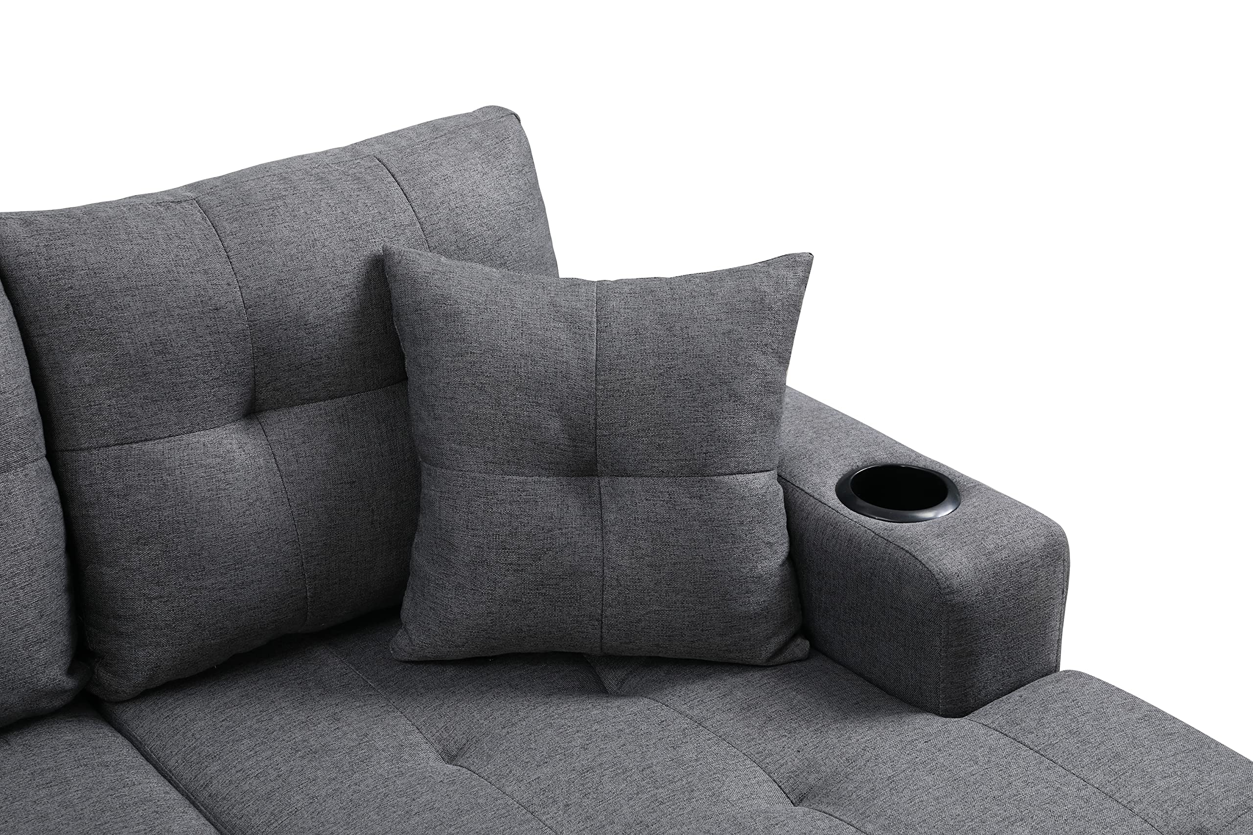 BIADNBZ Sectional Sofa L-Shape, Modern Furniture 4-seat Couch with Reversible Chaise Lounge, 2 Pillows and Cupholders Design, Suit for Living Room Office Apartment, Gray