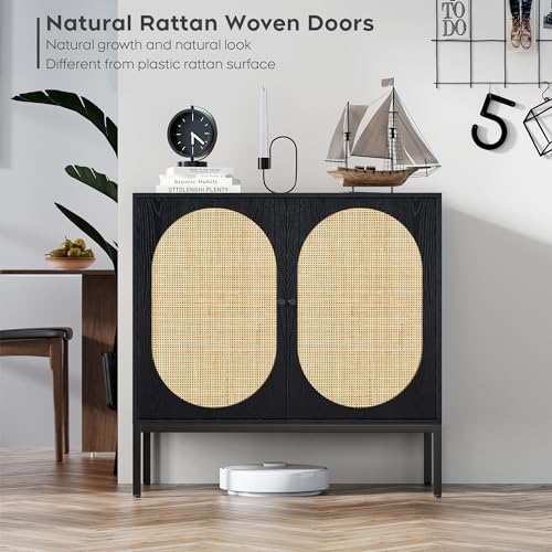 Brafab Rattan Cabinet, Set of 2, Black with Oval Doors