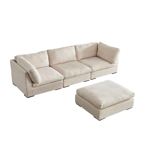 YUNLife&Home Free Combination Modular Sectional Sofa with Reversible Chaise,Down Filled Upholstered L-Shaped 4-Seat Corner Couch w/Moveable Ottoman,Comfy Deep Seats Leisure Sofá for Living Room