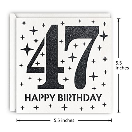 Black 47th Birthday Card, Laser Cut Glitter Woman Man Age 47 Gift For Husband, Brother, Father