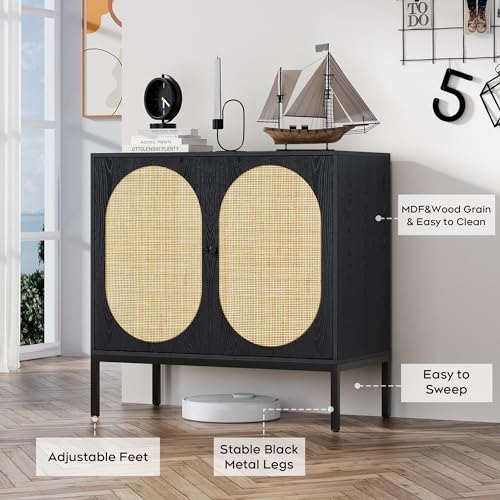Brafab Rattan Cabinet, Set of 2, Black with Oval Doors