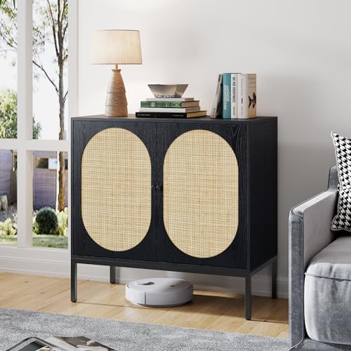 Brafab Rattan Cabinet, Set of 2, Black with Oval Doors