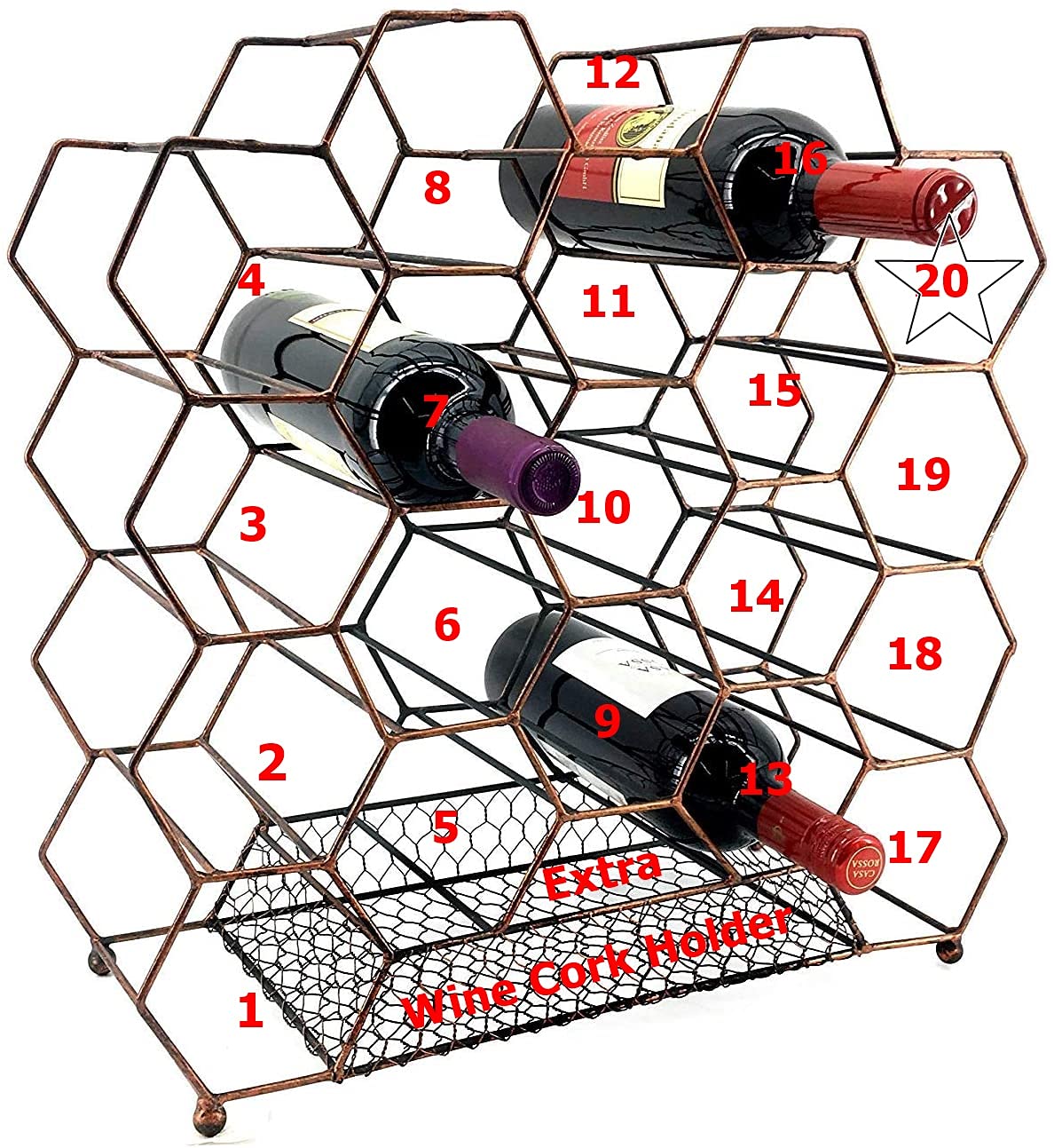 Bellaa 23424 Countertop Wine Rack 20 Bottle Wine Holder Wine Storage Cork Storage Modern Metal Wine Rack Wine Racks Countertop Small Wine Rack Wine Bottle Storage Tabletop Wine Rack