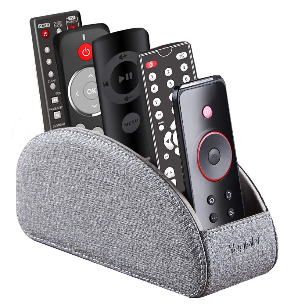 TV Remote Control Holder with 5 Compartments,Pu Leather Remote Caddy/Box/Tray Bedside Table Desk Storage Organizer for DVD, Blu-Ray, Media Player, Heater Controllers and Cosmetics Office Supplies