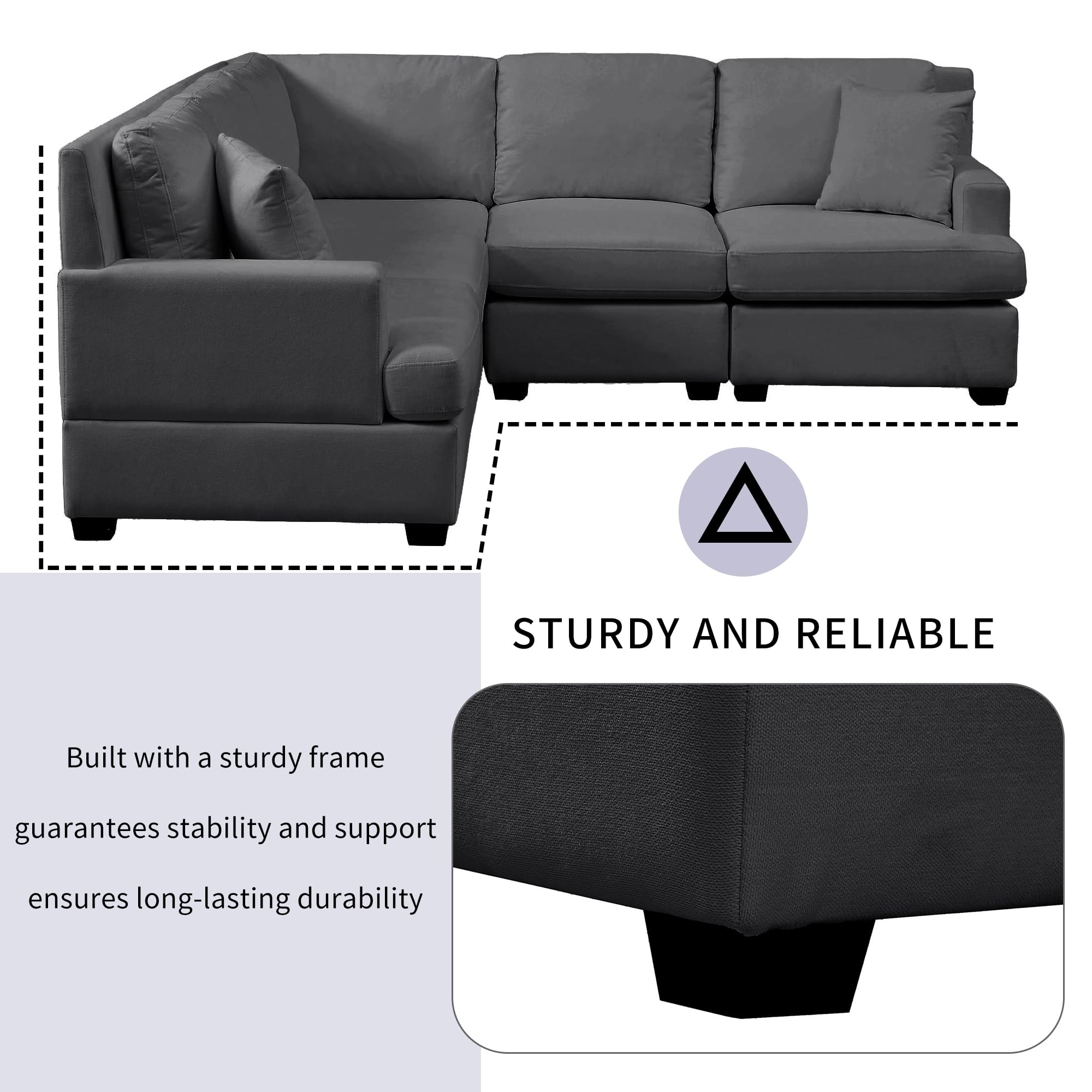 Eafurn Convertible Modular Sectional, 87.8" Free Combination Symmetrical Padded Back and 2 Pillows,5 Seater Corner Sofa & Couch for Living Room Contemporary Furniture Set, Gray