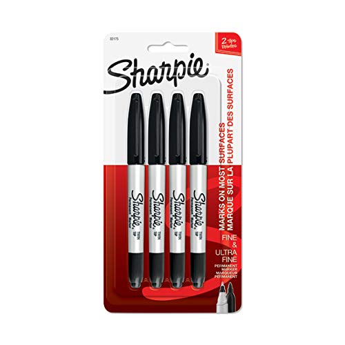 SHARPIE® Twin-Tip Permanent Markers, Black, Pack Of 4