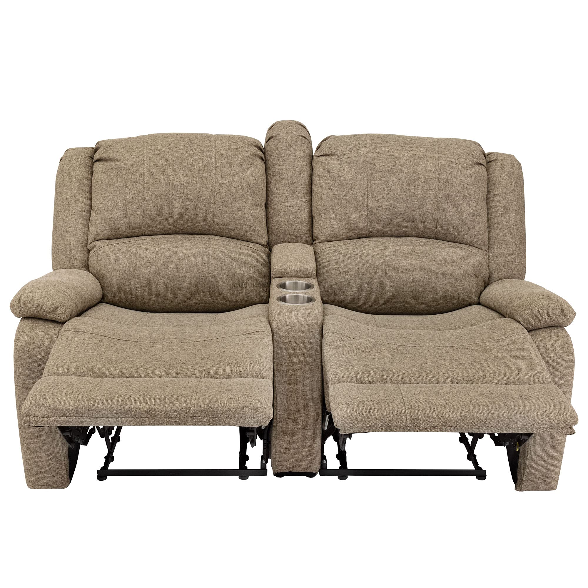 RecPro Charles 64" Double Recliner RV Sofa with Console and Cupholders | Zero Wall Loveseat for Camper | Wall Hugger Couch | Fifth Wheel Theater Seating | Replacement RV Furniture | Oatmeal Cloth