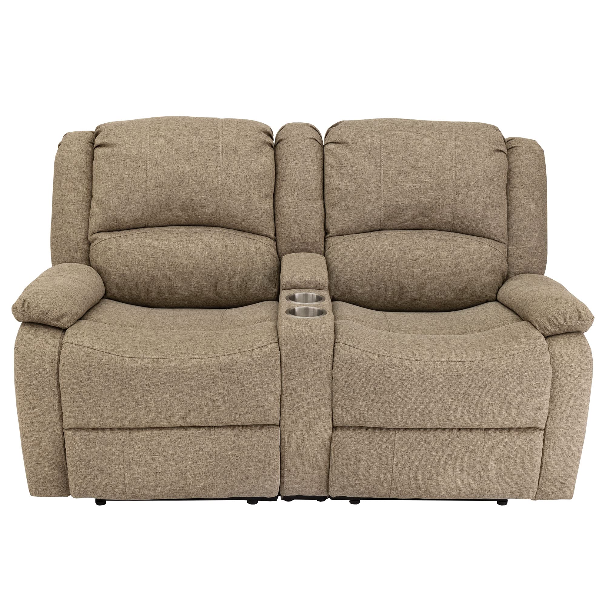 RecPro Charles 64" Double Recliner RV Sofa with Console and Cupholders | Zero Wall Loveseat for Camper | Wall Hugger Couch | Fifth Wheel Theater Seating | Replacement RV Furniture | Oatmeal Cloth