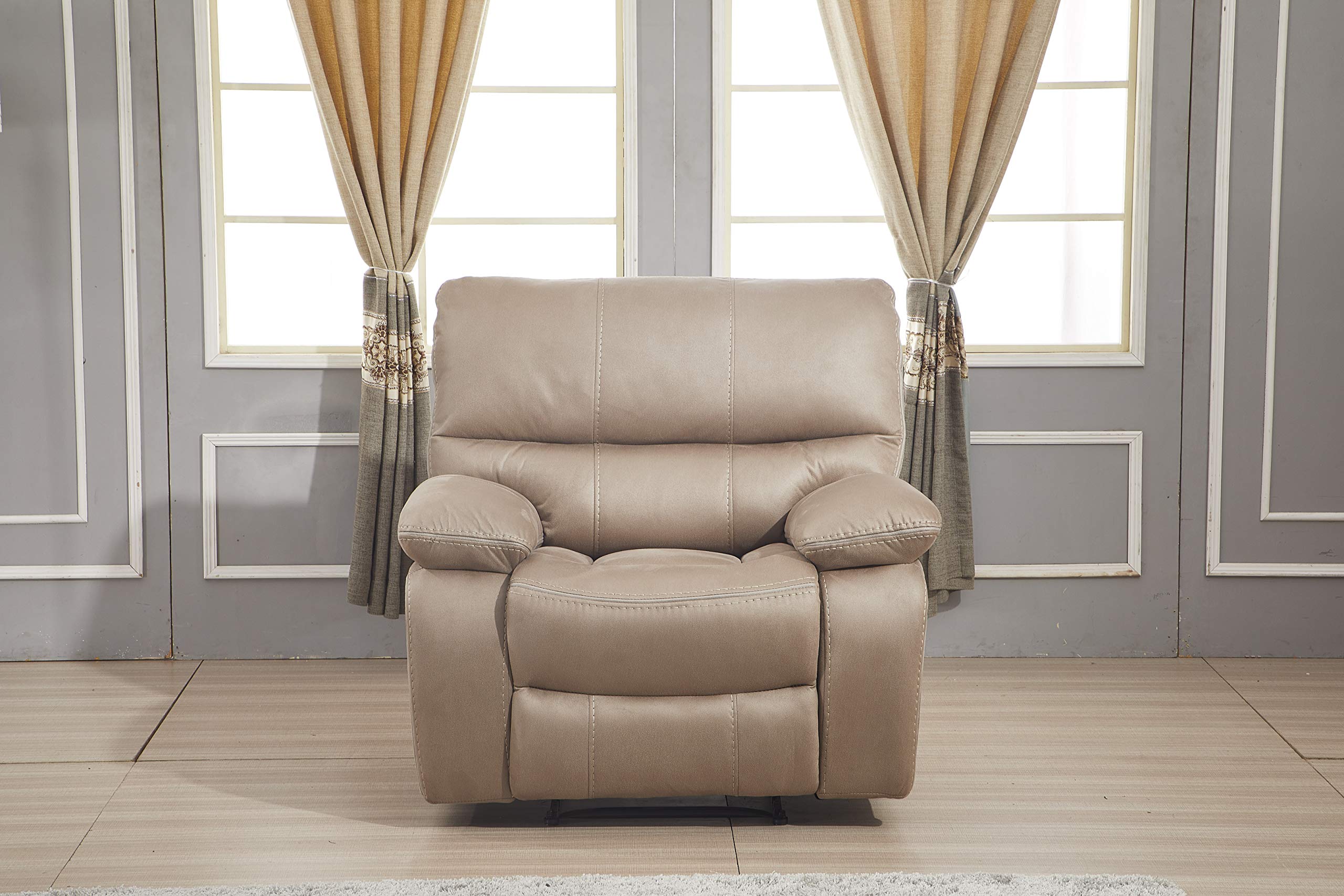 Betsy Furniture Microfiber Reclining Sofa Couch Set Living Room Set 8007 (Taupe, Recliner)
