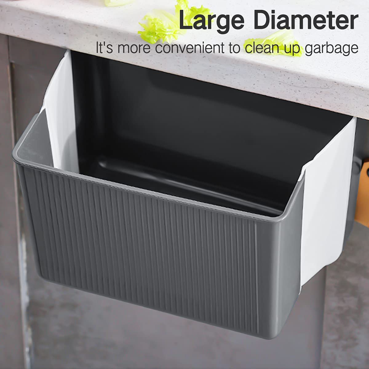 Hanging Kitchen Trash Can, Foldable Mini Garbage Can Plastic Waste Bin Compact Portable Trash Can for Cabinet Office Bedroom Bathroom Kitchen Car, Wall Mounted Collapsible Garbage Bin (A-Grey)
