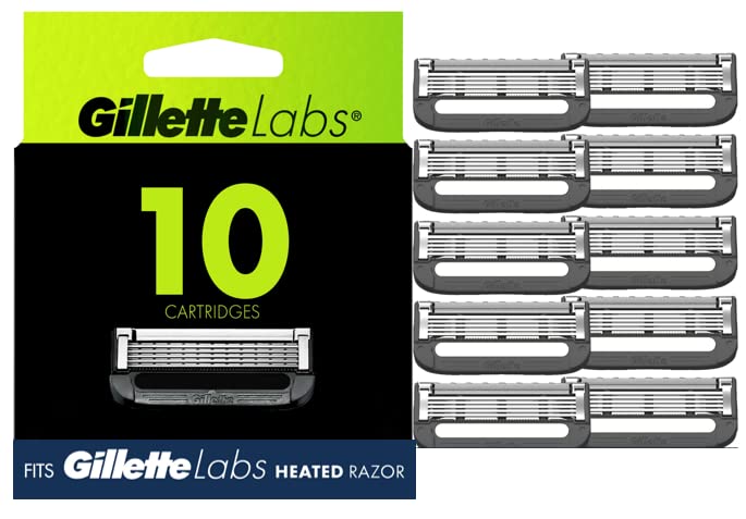 Gillette Mens Razor Blade Refills with Exfoliating Bar by GilletteLabs, Compatible Only with GilletteLabs Razors with Exfoliating Bar and Heated Razor, 10 Razor Blade Cartridges