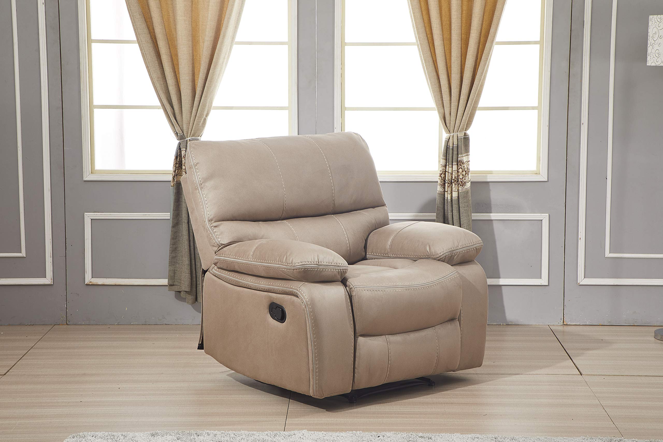 Betsy Furniture Microfiber Reclining Sofa Couch Set Living Room Set 8007 (Taupe, Recliner)