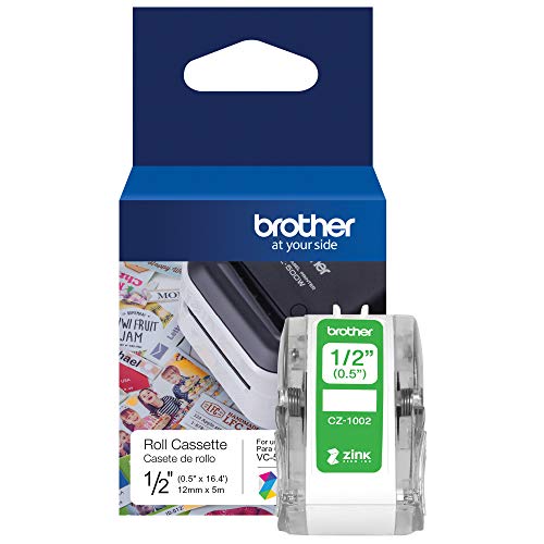 Brother Genuine CZ-1002 Continuous Length ½” (0.5”) 12mm Wide x 16.4 ft. (5 m) Long Label roll Featuring Zink Zero Ink Technology