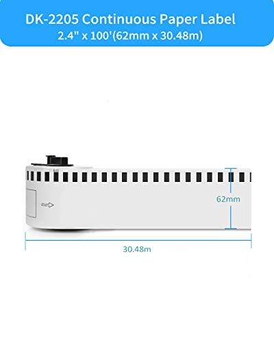 12 Rolls DK-2205 QL800 QL810W QL820NWB QL1100 Continuous Paper Label 2.4" x 100 Feet, Compatible with Brother QL Label Printers, Replacement for Brother DK-2205 Continuous Paper Lable Roll