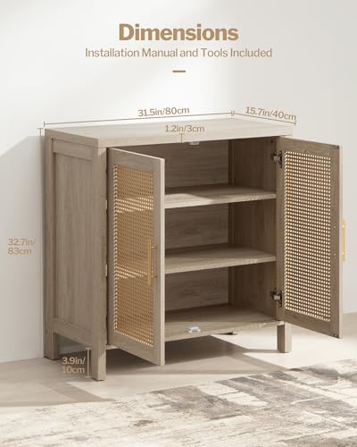 SICOTAS Sideboard Buffet Credenza Cabinet - 2 Pieces Farmhouse Coffee Bar Cabinets with Gold Mesh Doors and Storage - Industrial Accent Liquor Cabinet for Kitchen Living Room Hallway (Light Oak)
