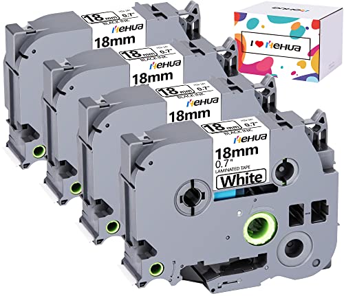 Hehua Compatible Label Tape Replacement for Brother P-Touch Label Maker Tape TZe-241 TZe241 TZ-241 TZe Tape 18mm 0.7 Laminated White for Ptouch PTD400 PTD600 PTP750W PT1880 (Black on White, 4 Pack)